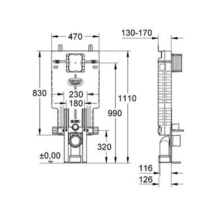 GROHE G-38642001 UNISET FOR WC-EXCL ACTUATOR PLATE c/w SUPPORT FEET