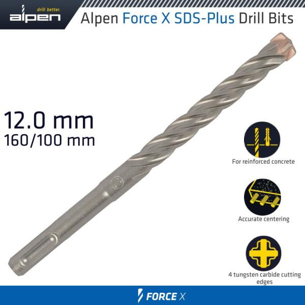 ALPEN FORCE X 12x160mm SDS PLUS MASONRY DRILL BIT (X4 CUT)
